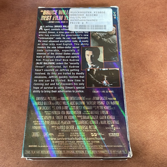Universal | Media | Mercury Rising 48 Vhs Mercury Rising Bruce Willis ...